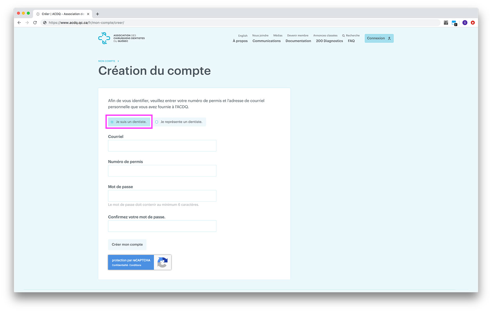 Aide | ACDQ - Association des chirurgiens dentistes du Québec
